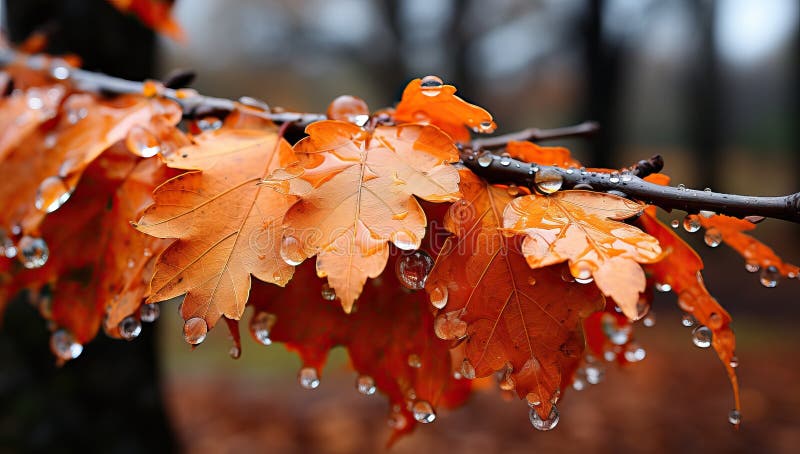 Autumn Leaves with Water Drops on the Branches Stock Illustration ...