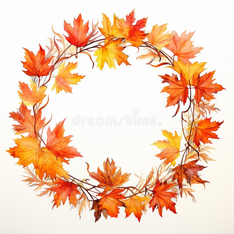 Autumn Leaves Watercolor in Circle Shape, Generative AI Stock ...
