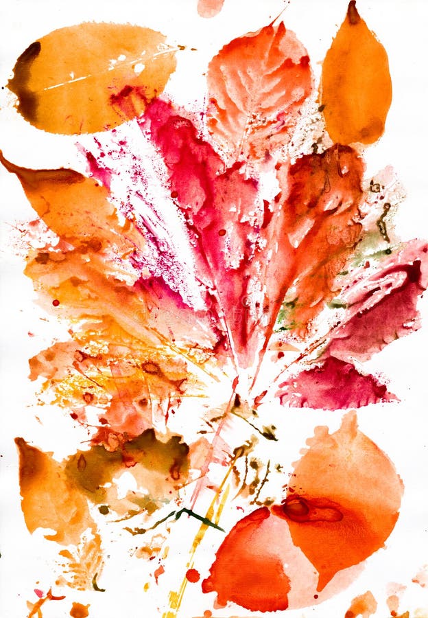 Autumn Leaves Watercolor Print on Paper Stock Illustration ...