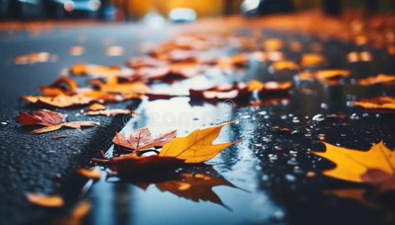 Autumn Leaves on Wet Ground Stock Illustration - Illustration of ...