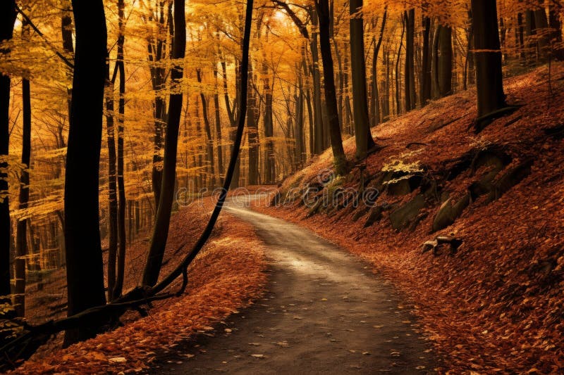 Autumn Leaves on a Winding Forest Trail Stock Illustration ...