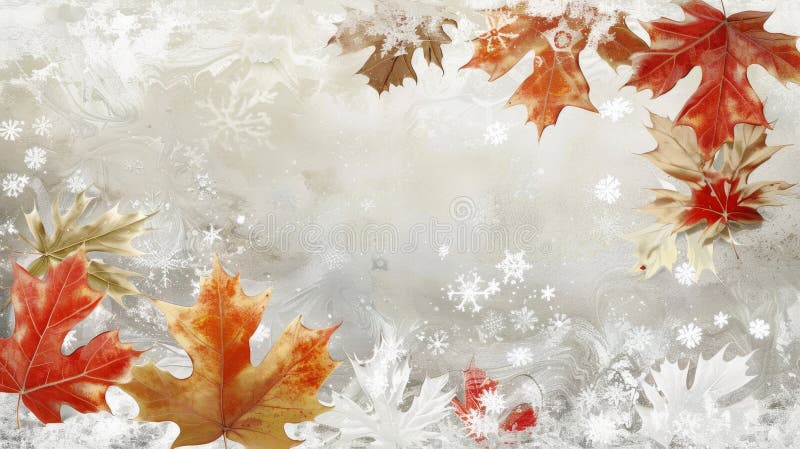 Autumn Leaves and Winter Snowflakes Background Design Stock ...