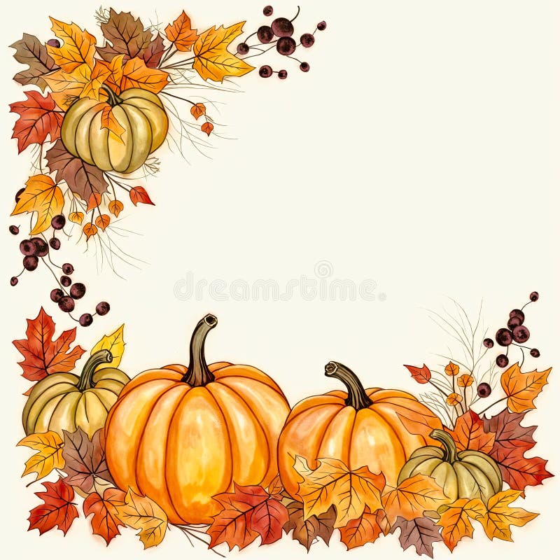 Autumn Letter Background with Pumpkins and Leaves Hand Drawn Vector ...