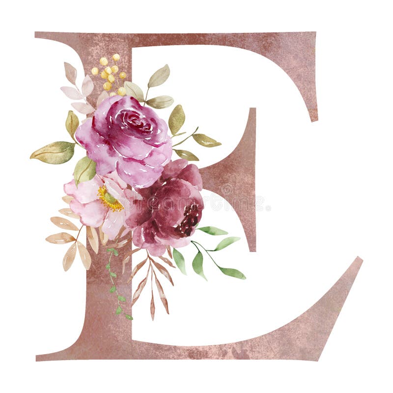 Autumn Letter E with Watercolor Flowers Stock Illustration ...