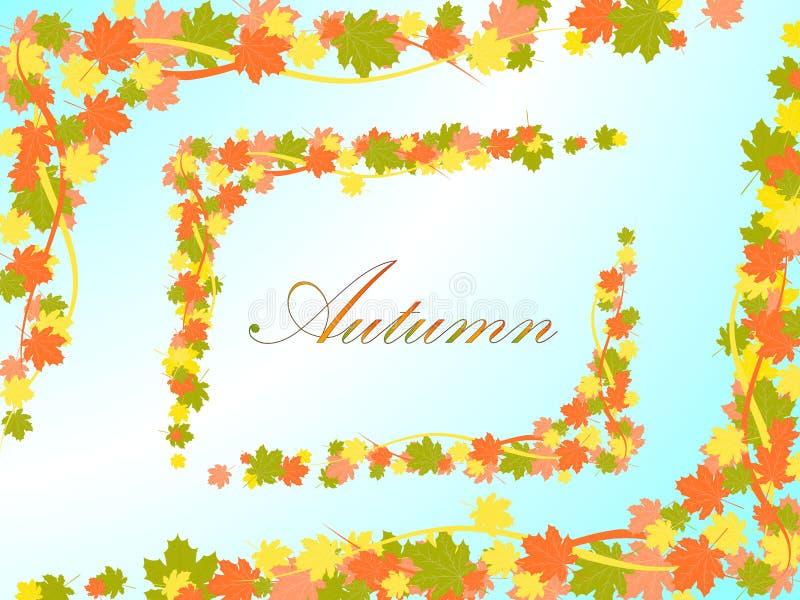 Autumn Light Blue Background with a Frame in the Form of Colored Maple ...