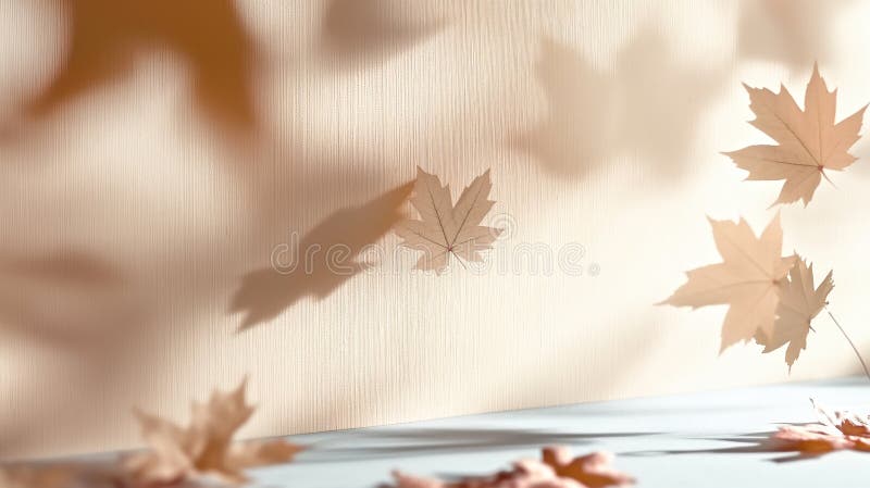 Autumn Light: Fallen Maple Leaves Casting Shadows on a Sunlit Wall ...