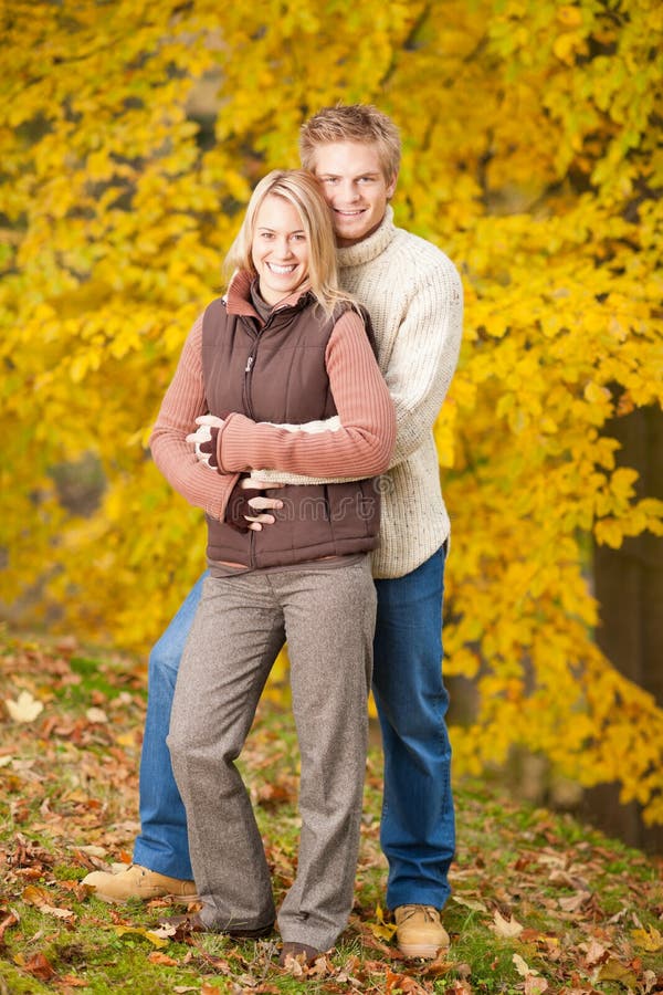 Autumn Love Couple Hugging Happy in Park Stock Photo - Image of autumn ...
