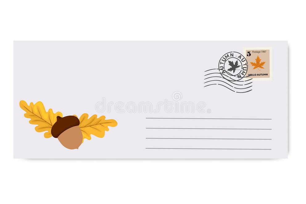 Minimalist Autumn Envelope Design with an Acorn and Oak Leaves ...