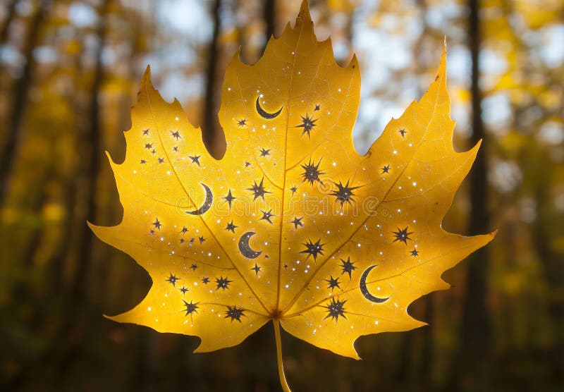 Autumn Maple Leaf with Celestial Design- Stars, High Quality Image Stock Illustration ...
