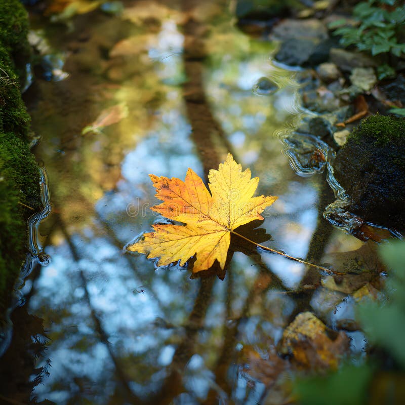 A Calm Forest Stream with Moss-covered Rocks and Soft Sunlight Stock ...