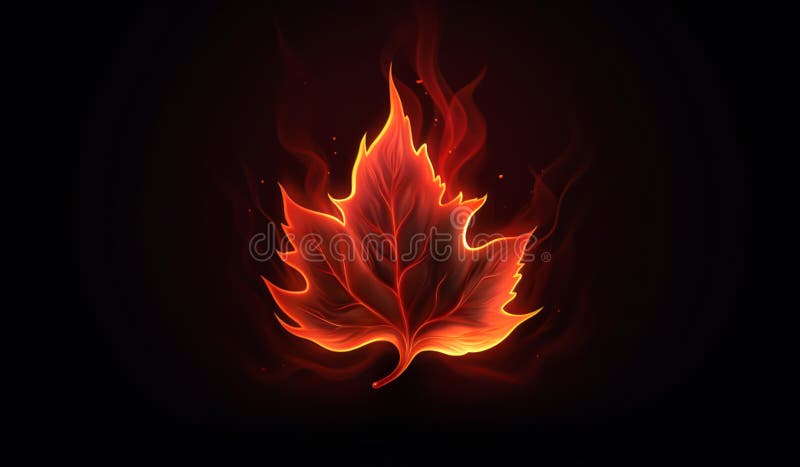 Autumn Maple Leaf Formed by Fire on Dark Background. Fractal Concept ...