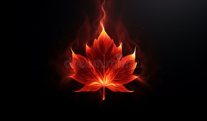 Autumn Maple Leaf Formed by Fire on Dark Background. Fractal Concept ...