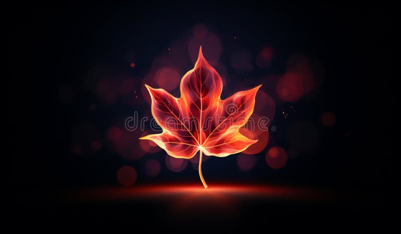 Autumn Maple Leaf Formed by Fire on Dark Background. Fractal Concept ...