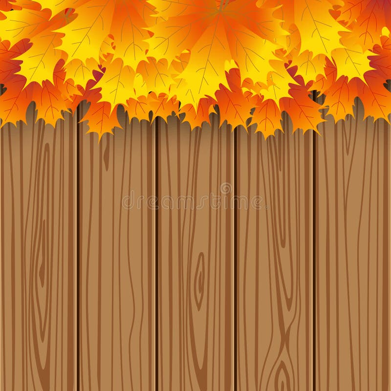 Autumn Maple Leaf on Wooden Boards Background Stock Vector ...