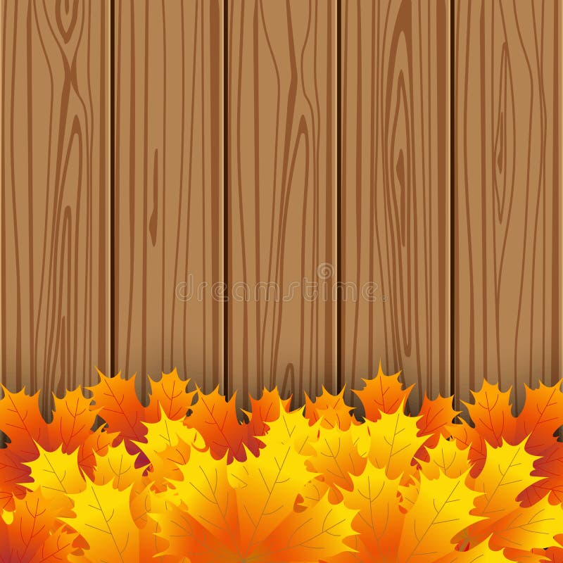 Autumn Maple Leaf on Wooden Boards Background Stock Vector ...