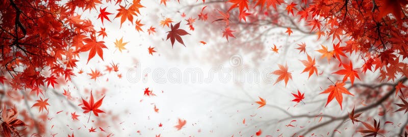 Autumn Maple Leaves, Red and White Background, Panoramic Banner Stock ...