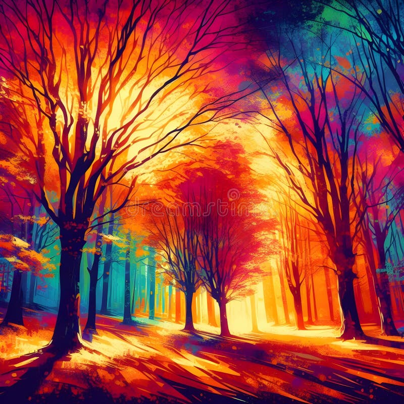 Autumn Maple Tree,bohemian Art. Stock Illustration - Illustration of ...