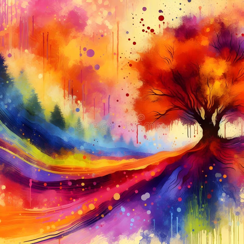 Autumn Maple Tree,bohemian Art. Stock Illustration - Illustration of ...