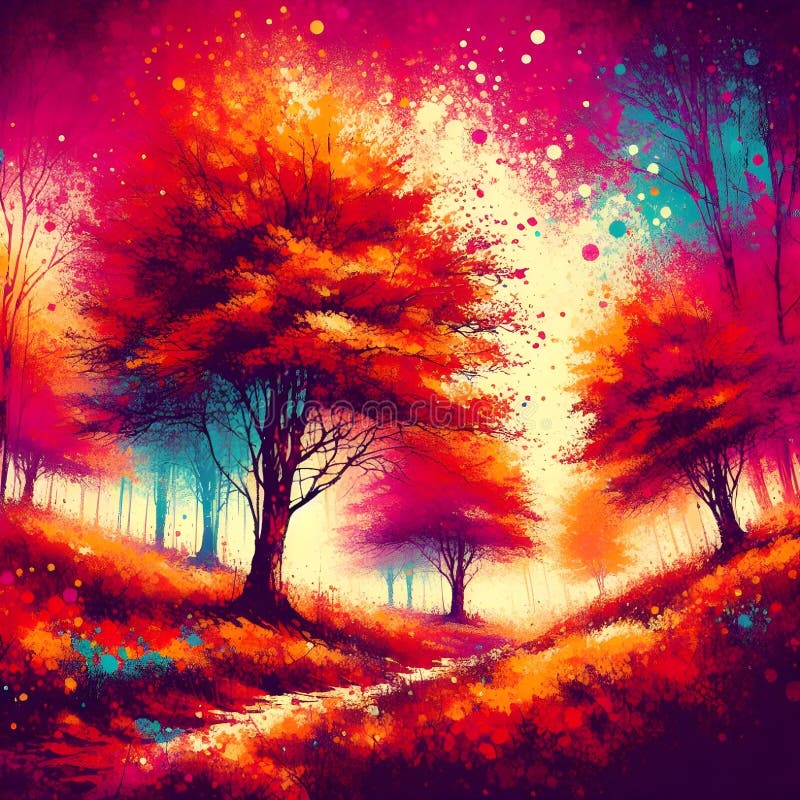 Autumn Maple Tree,bohemian Art. Stock Illustration - Illustration of ...