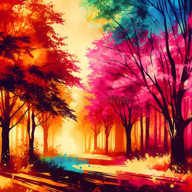 Autumn Maple Tree,bohemian Art. Stock Illustration - Illustration of ...