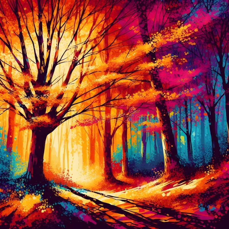 Autumn Maple Tree,bohemian Art. Stock Illustration - Illustration of ...