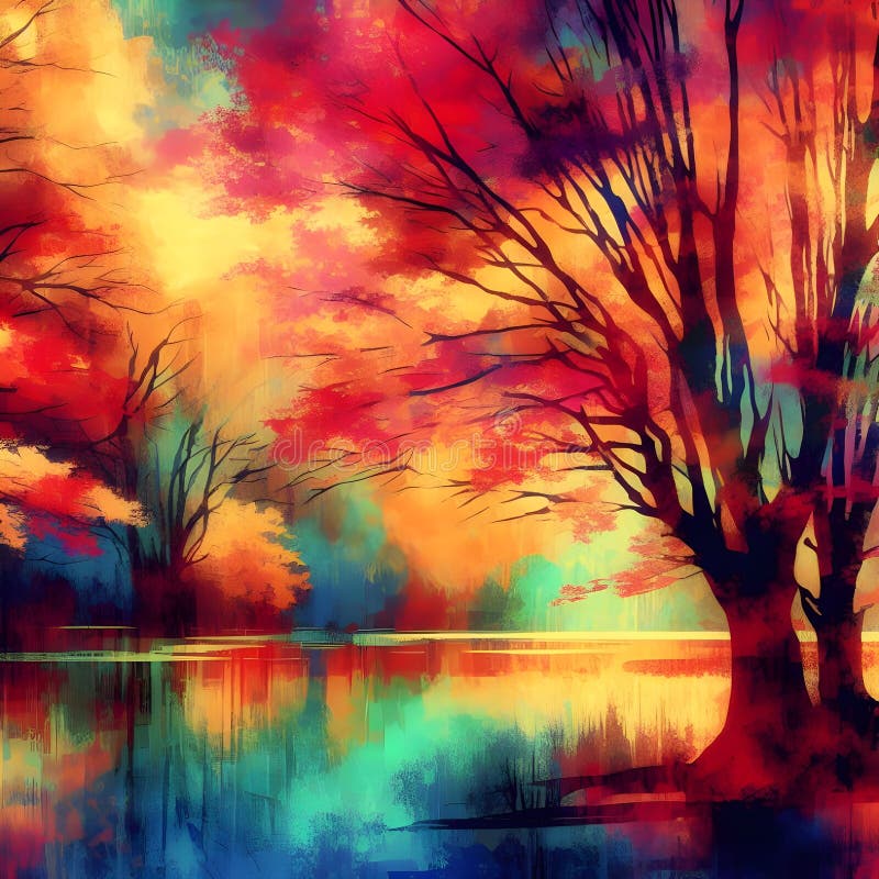 Autumn Maple Tree,bohemian Art. Stock Illustration - Illustration of ...