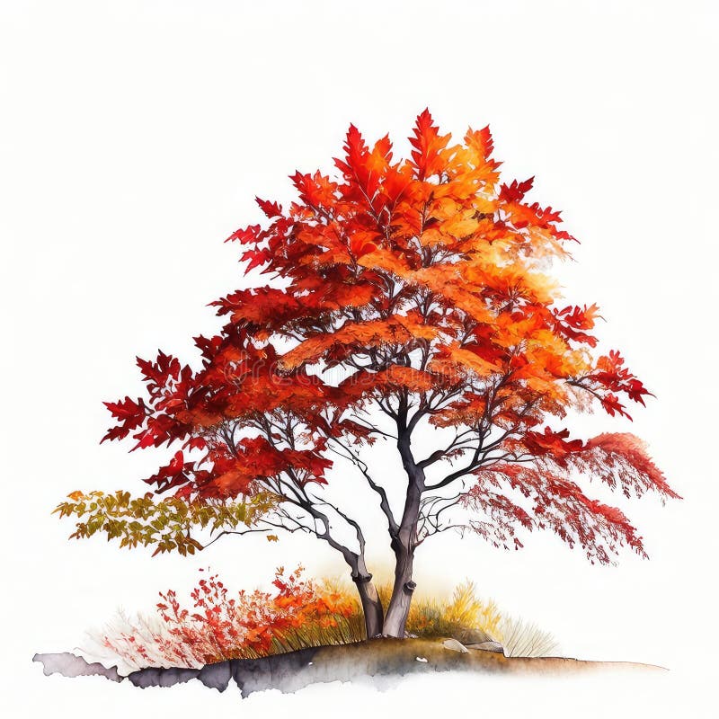 Autumn Maple Tree on a White Background. 3d Rendering. Generative AI ...