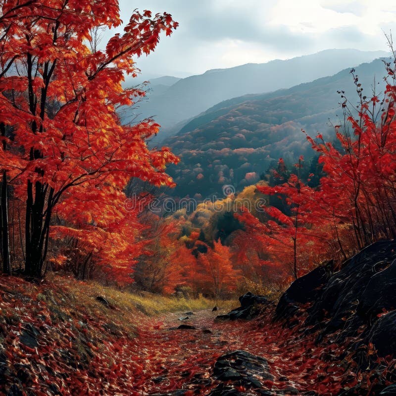 Autumn Maple Trees and Red Leaves Stock Illustration - Illustration of ...