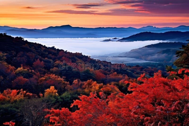 Autumn Maple Trees and Red Leaves Stock Illustration - Illustration of ...