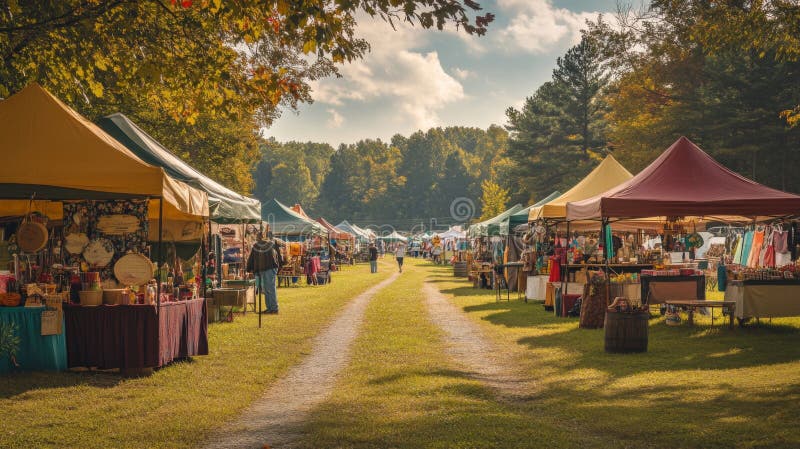 Autumn Market Stalls Lined Up Along a Pathway Stock Illustration ...
