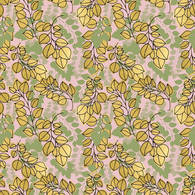 Autumn Metallic Leaves Vector Seamless Pattern. Background for Fabrics ...