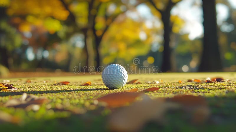 An Autumn Mini Golf Ball on a Course with Seasonal Leaves Behind it ...