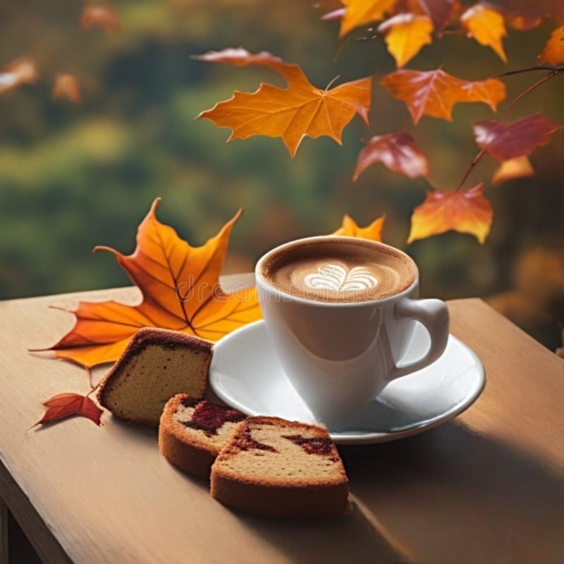 Autumn Morning with Cup of Coffee and Cake Stock Illustration ...
