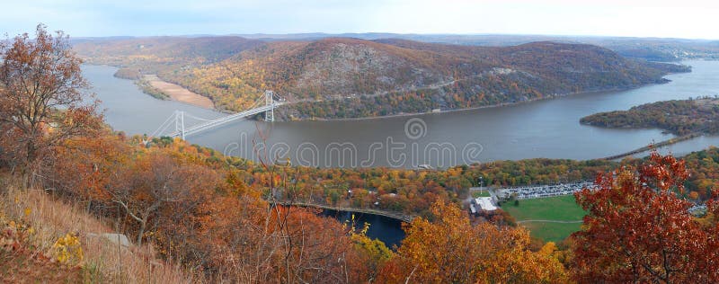 Autumn Mountain Aerial View Panorama with Bridge Stock Photo - Image of ...
