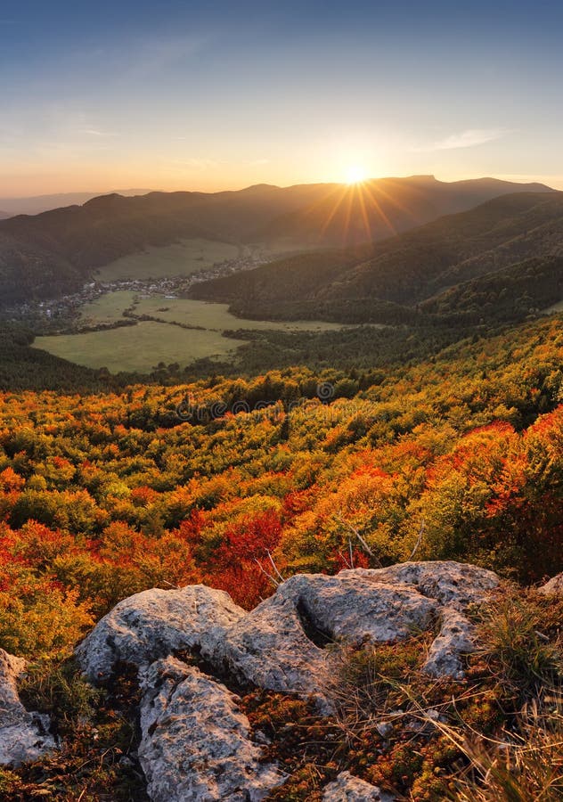 Autumn Mountain Landscape at Sunset Stock Photo - Image of golden ...