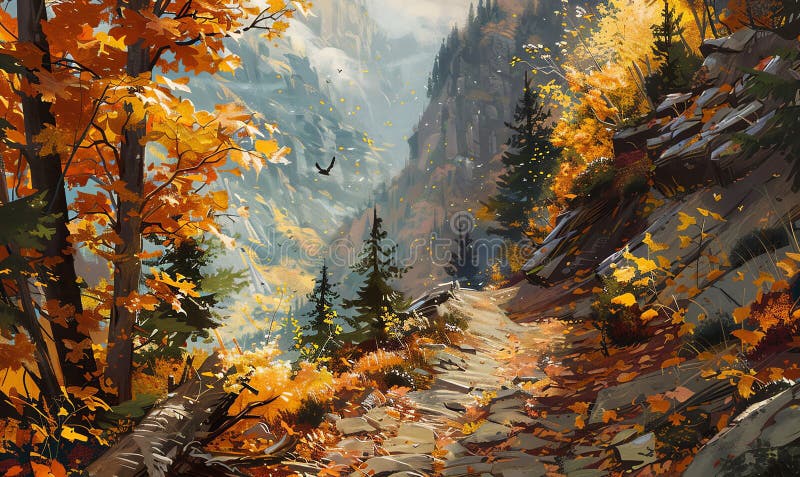 Autumn Mountain Path. Scenic Hiking Trail through Vibrant Fall Foliage ...