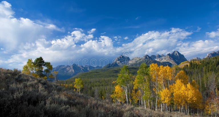 Autumn Mountain Scene with Cloudscape Stock Photo - Image of yellow ...