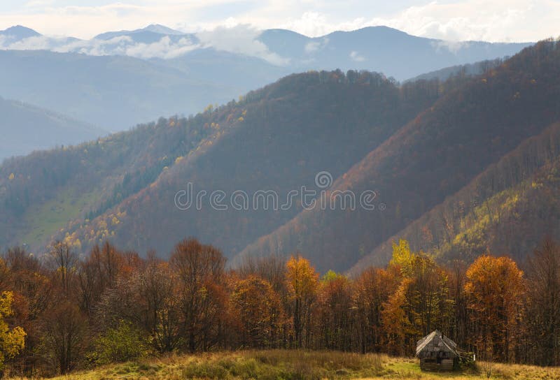 Autumn mountain view stock image. Image of cowhouse, landscape - 11130579