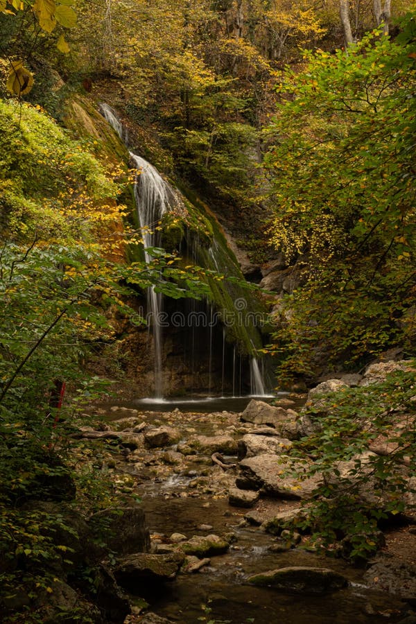 Autumn Mountain Waterfall View. Forestl in Autumn Mountains. Autumn ...