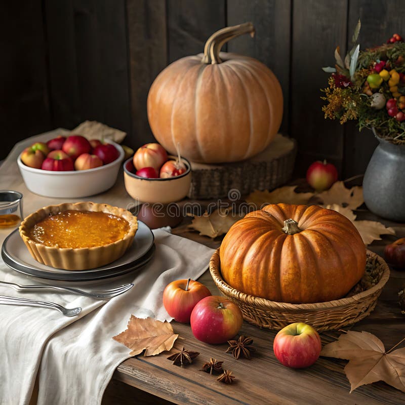 Autumn Harvest: Fall Pumpkins and Apples on a Rustic Wooden Table for ...