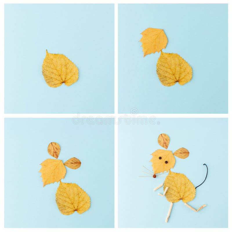 Autumn Nature Craft for Kids, Mouse Made of Leaf, Top View, Activity ...