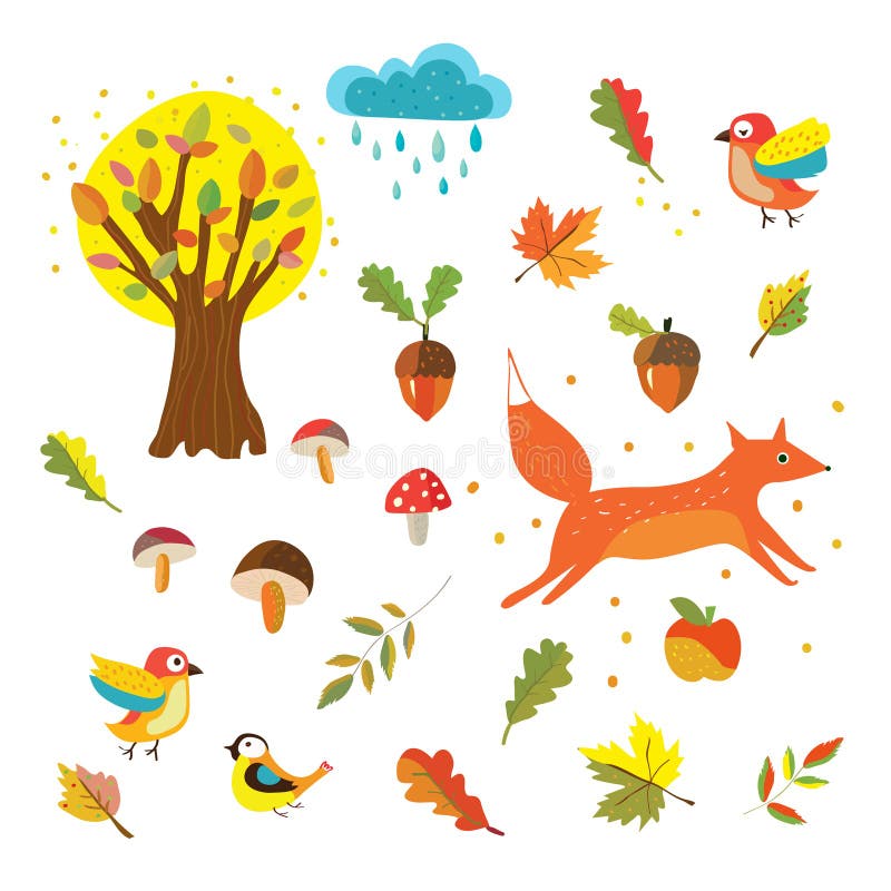 Autumn Nature Icons Set, Cute Design. Vector Illustration Stock Vector ...