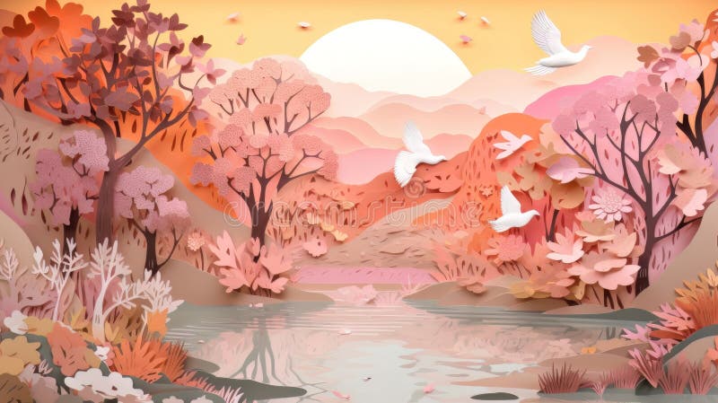 Autumn Nature, Landscape Art Paper Cut. Generative AI Stock Image ...