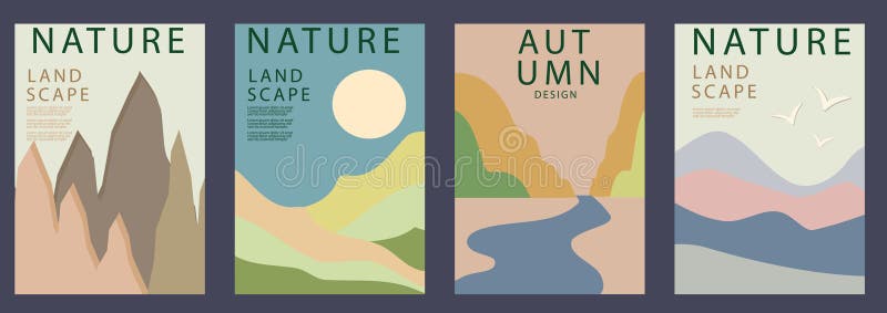 Autumn Nature Landscape Posters, Cover, Card Set with Minimalist Autumn ...