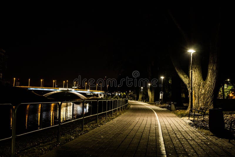 Autumn Night Park. Light of Lanterns in the Night Park. Background ...