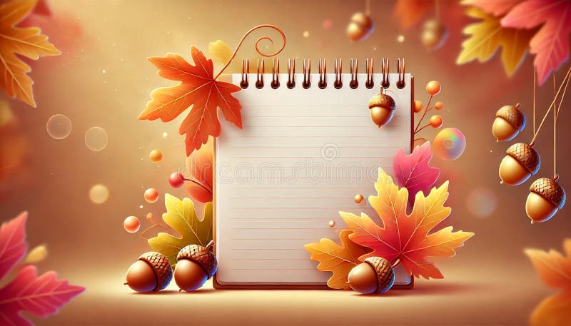 Autumn Notepad with Maple Leaves and Acorns, AI Generated Stock ...