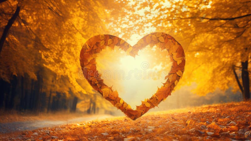 Autumn Orange Maple Leaf Heart Shape on Background Trees. Generative AI ...