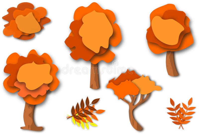 Autumn Orange Trees with Leaves for a Design. Paper Art Stock Photo ...