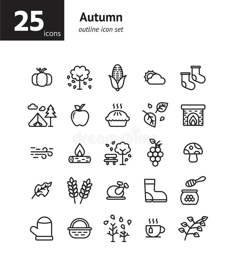 Autumn outline icon set. stock vector. Illustration of forecast - 229007478