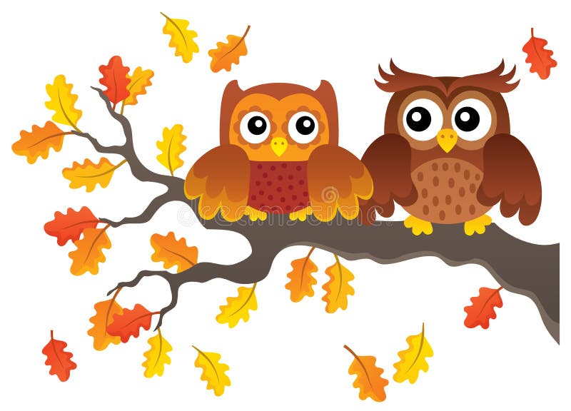 Owls in autumn stock illustration. Illustration of nature - 34828745
